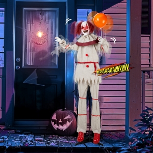 UBesGoo 5.7ft Clown Animated Halloween Decoration Clown w/ Pre-Recorded ...