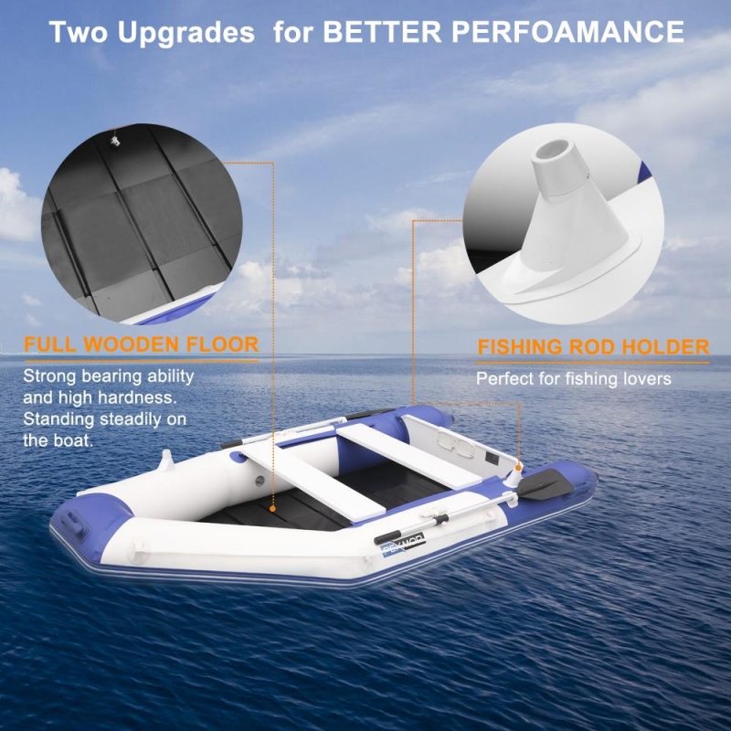 PEXMOR 10ft Inflatable Pontoon Boat Raft kayak with Oars Motor Blue ...