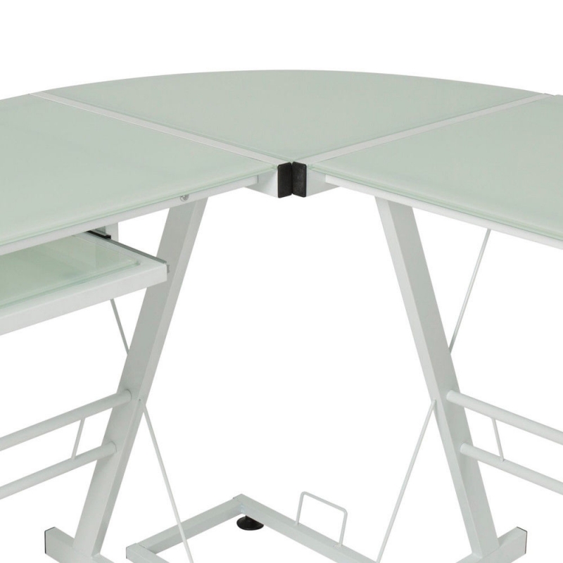UBesGoo L-Shape Computer Desk Glass Laptop Workstation Corner White ...